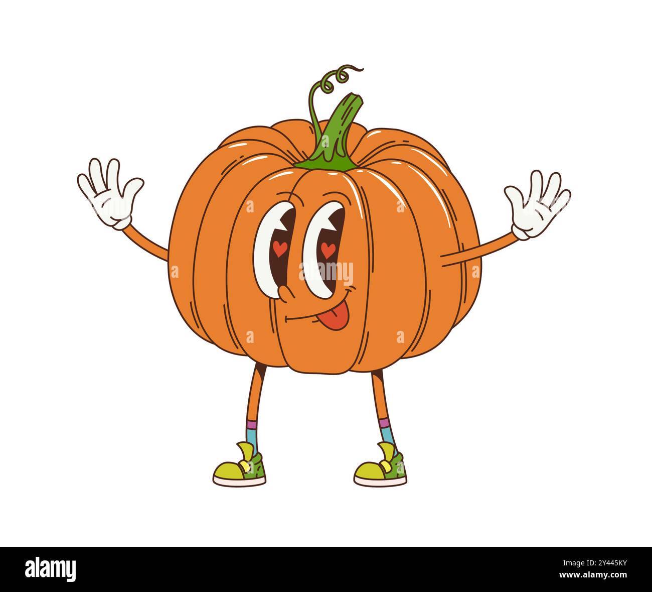 Cartoon groovy pumpkin vegetable character, vector retro funky comic ...