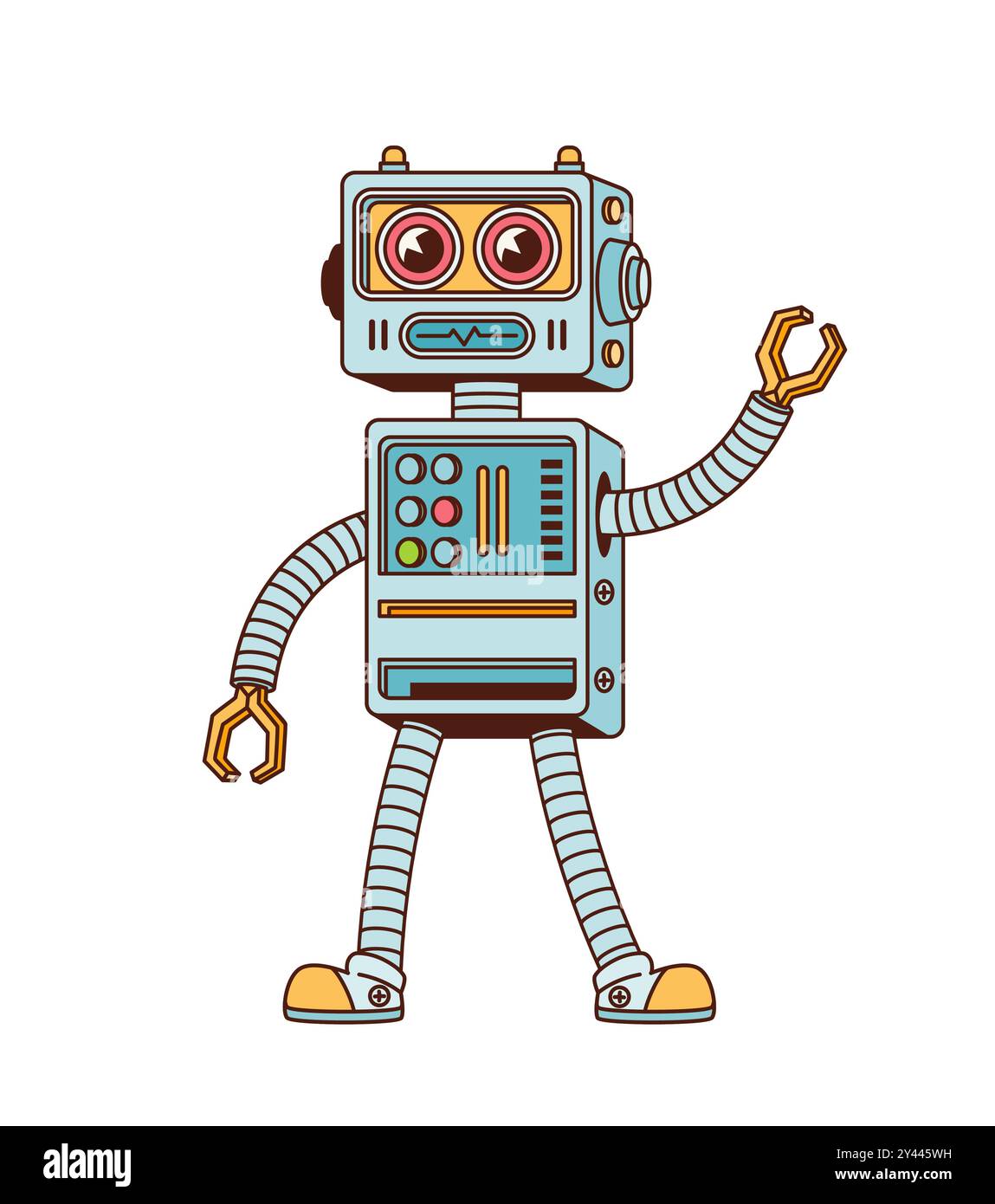 Cartoon retro groovy robot character or robotic cyborg, vector comic art. Groovy funky retro ...