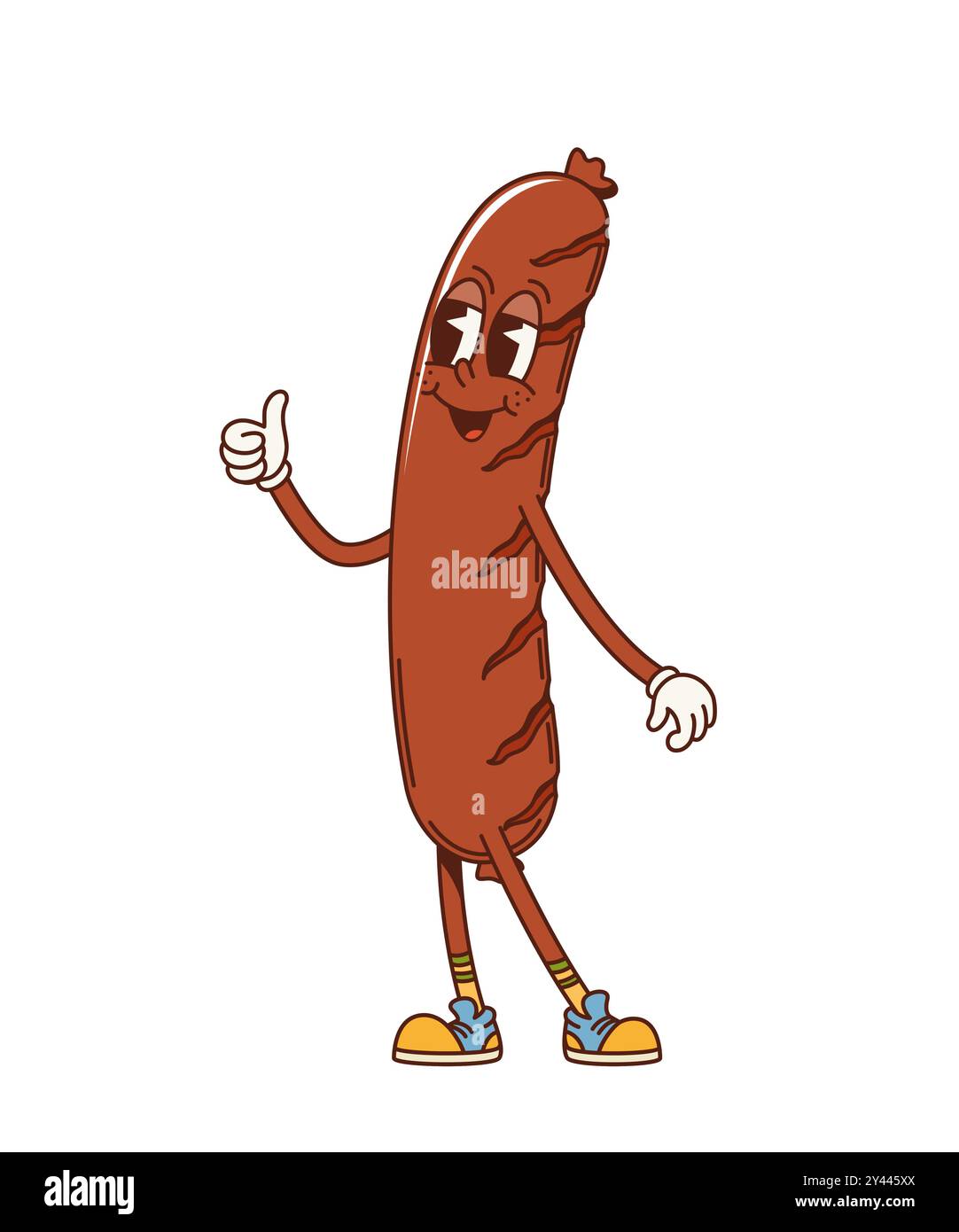Sausage retro groovy barbeque character. Isolated cartoon vector ...