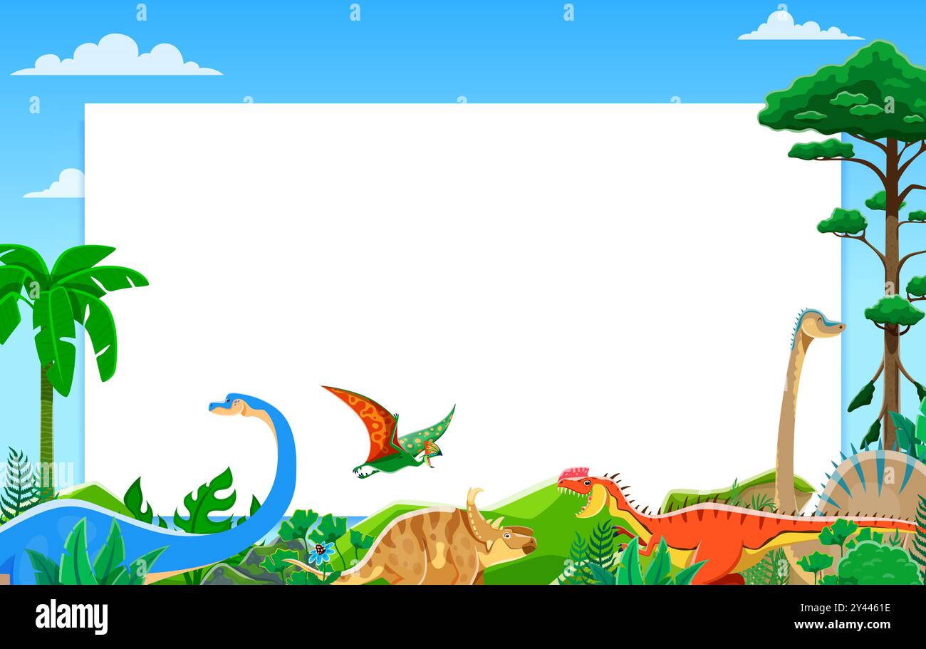 Prehistoric Jurassic park dinosaurs on white banner with dino lizards ...