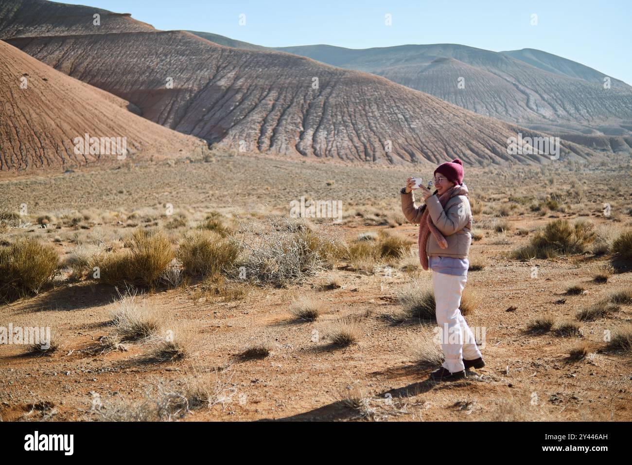 Exploring unique landscapes in a vast desert area Stock Photo - Alamy