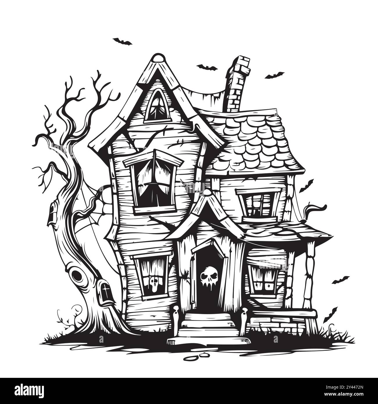 Haunted house sketch hand drawn in doodle style illustration Stock ...