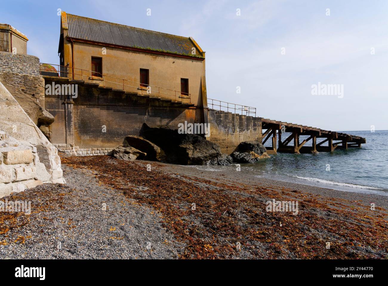 On Lizard Point beach in Cornwall at low tide looking at the old ...