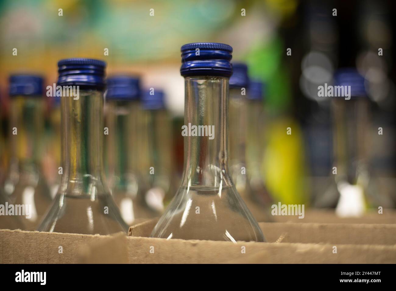 Lots of bottles of vodka. Alcohol in a box. Selling alcohol Stock Photo ...