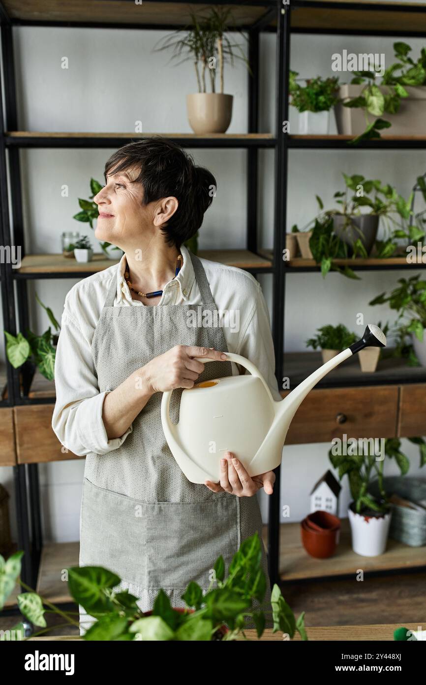 A gardener lovingly cares for her flourishing plants indoors Stock ...