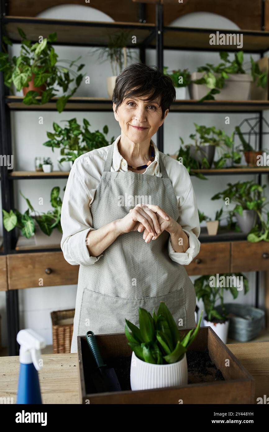 A gardener tends to her thriving plants with care and dedication Stock ...