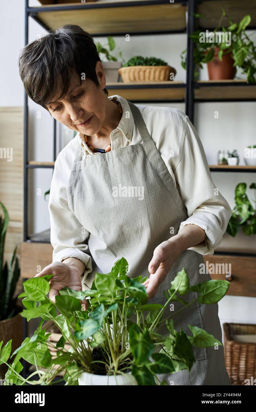 A gardener enjoys tender moments with her flourishing plants Stock ...