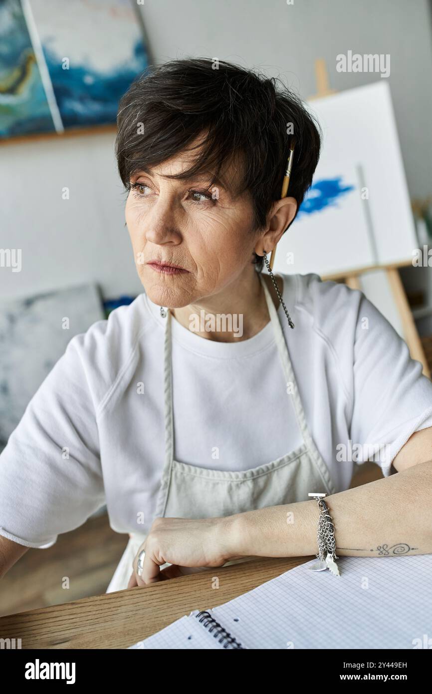 A dedicated artist deeply focused on her latest project in an inspiring ...