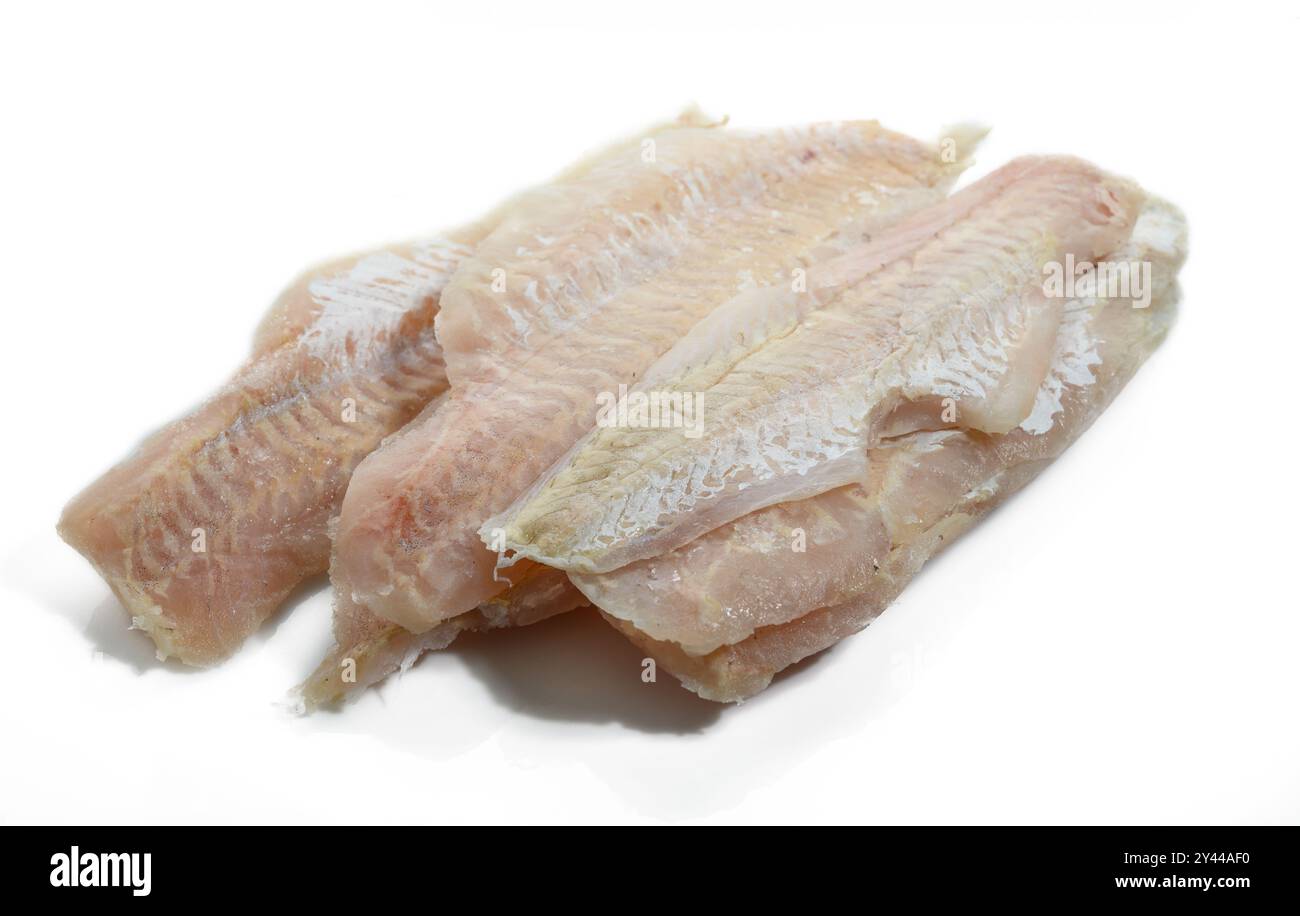 Top view of hake fillet on white background isolate Stock Photo - Alamy
