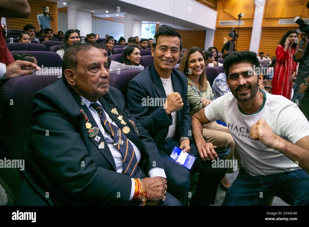 NEW DELHI, INDIA - SEPTEMBER 11: Murlikant Rajaram Petkar (Swimming), Bhaichung Bhutia (Football ...