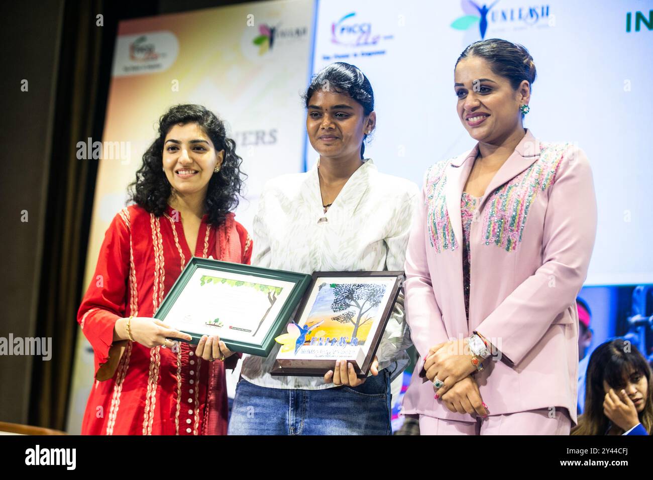 NEW DELHI, INDIA - SEPTEMBER 11: Jyothi Surekha (Archery) (C) and Payal ...