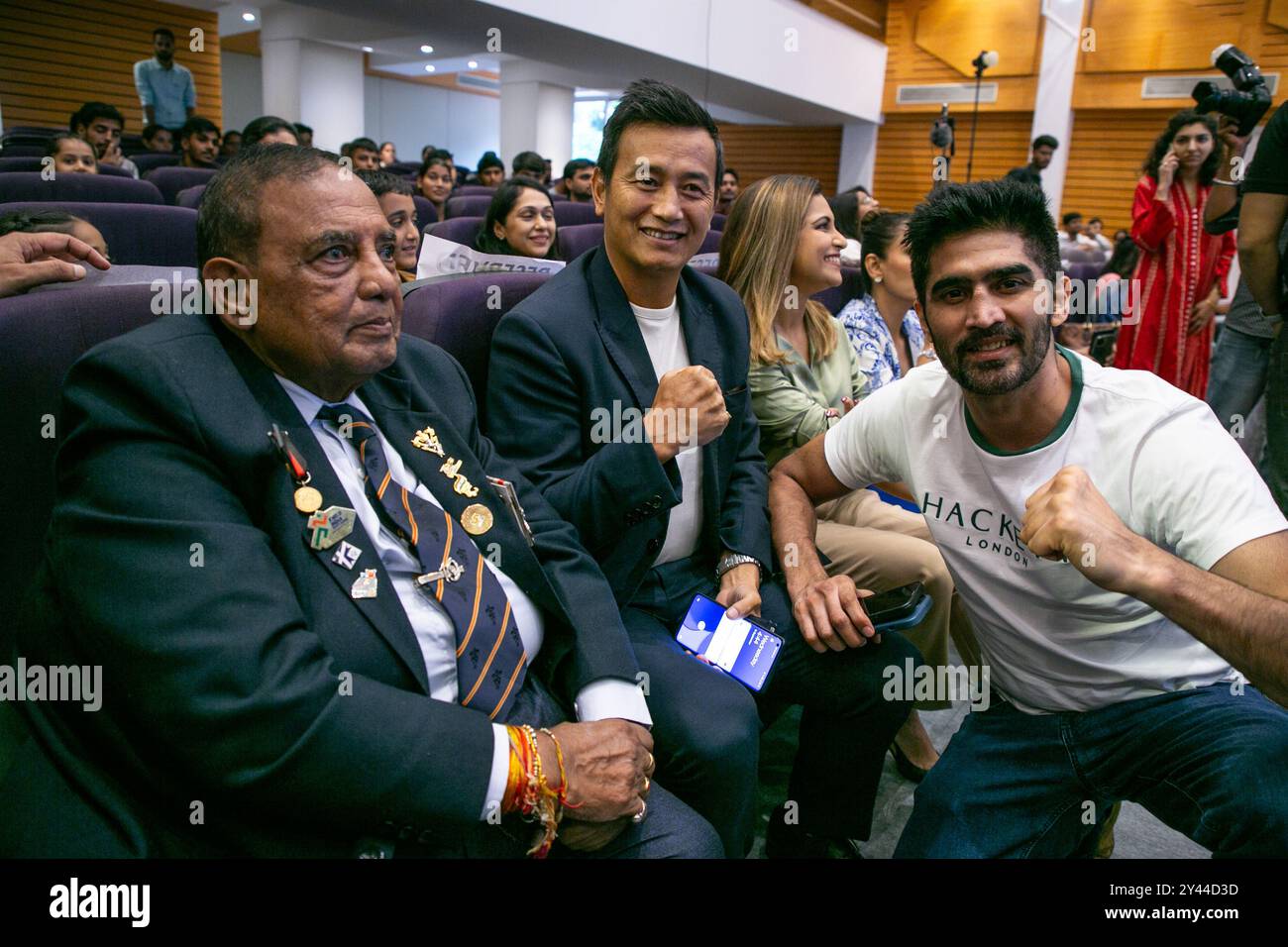 NEW DELHI, INDIA - SEPTEMBER 11: Murlikant Rajaram Petkar (Swimming), Bhaichung Bhutia (Football ...