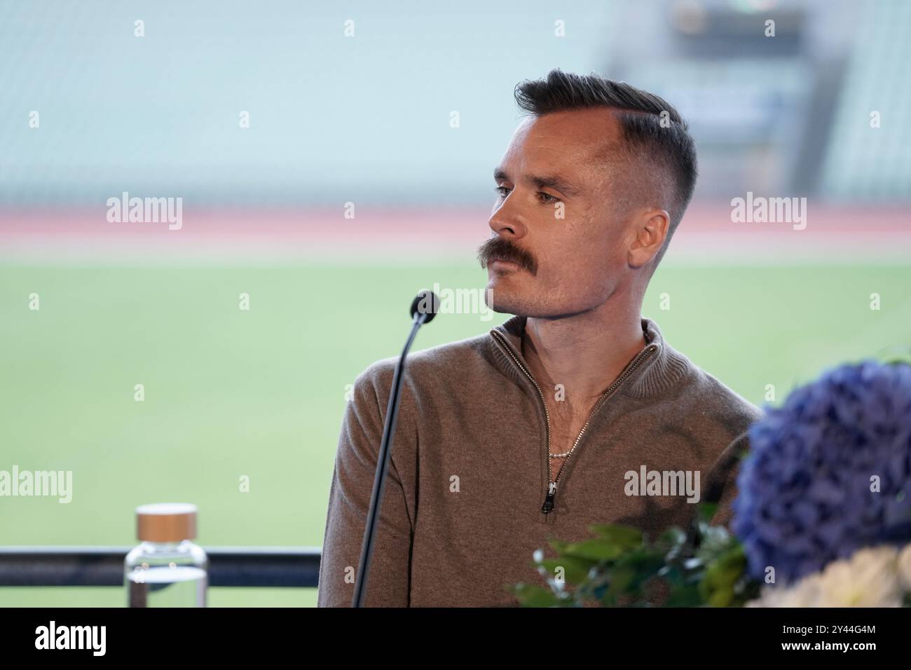 Oslo 20240916. Henrik Ingrebrigtsen meets the press at Bislett in ...