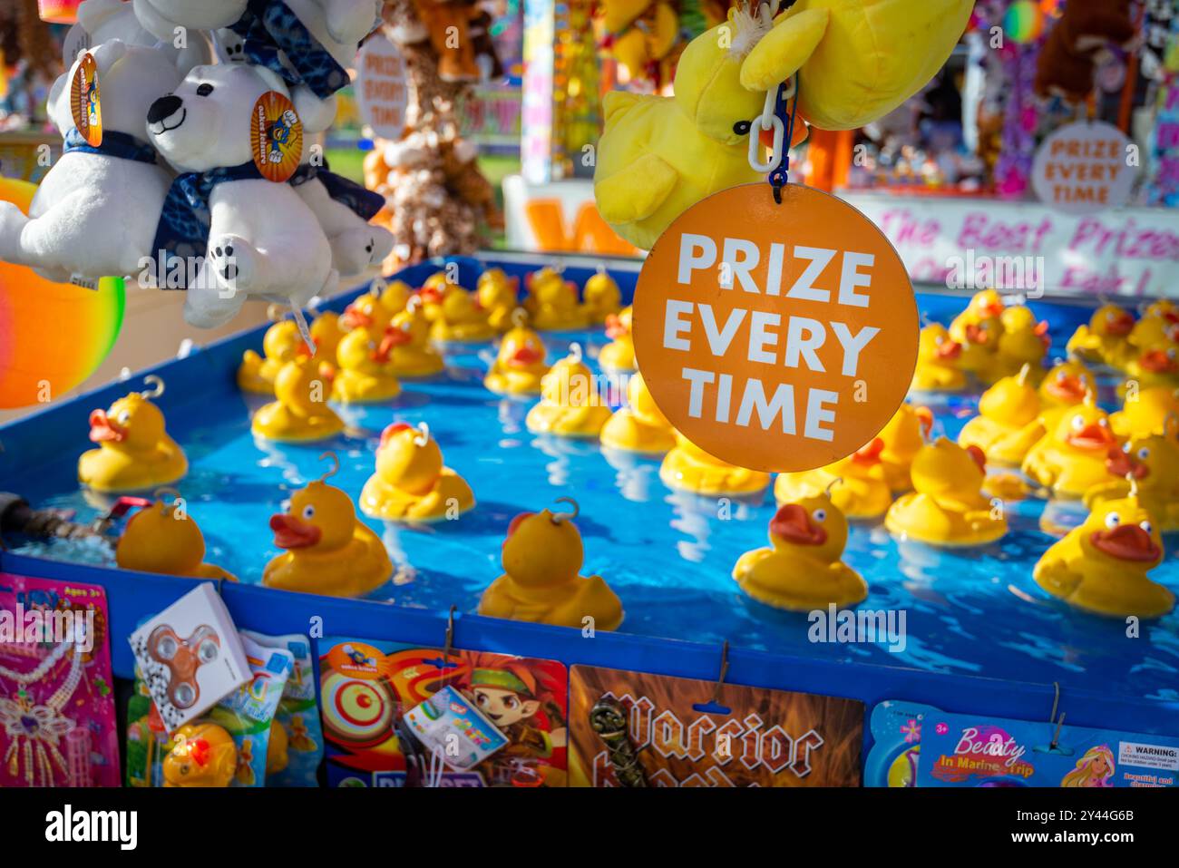 Hook a duck festival funfair fairground game close up. Prize Every Time ...