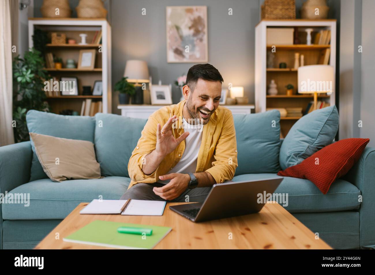 Caucasian male having video call hi-res stock photography and images ...