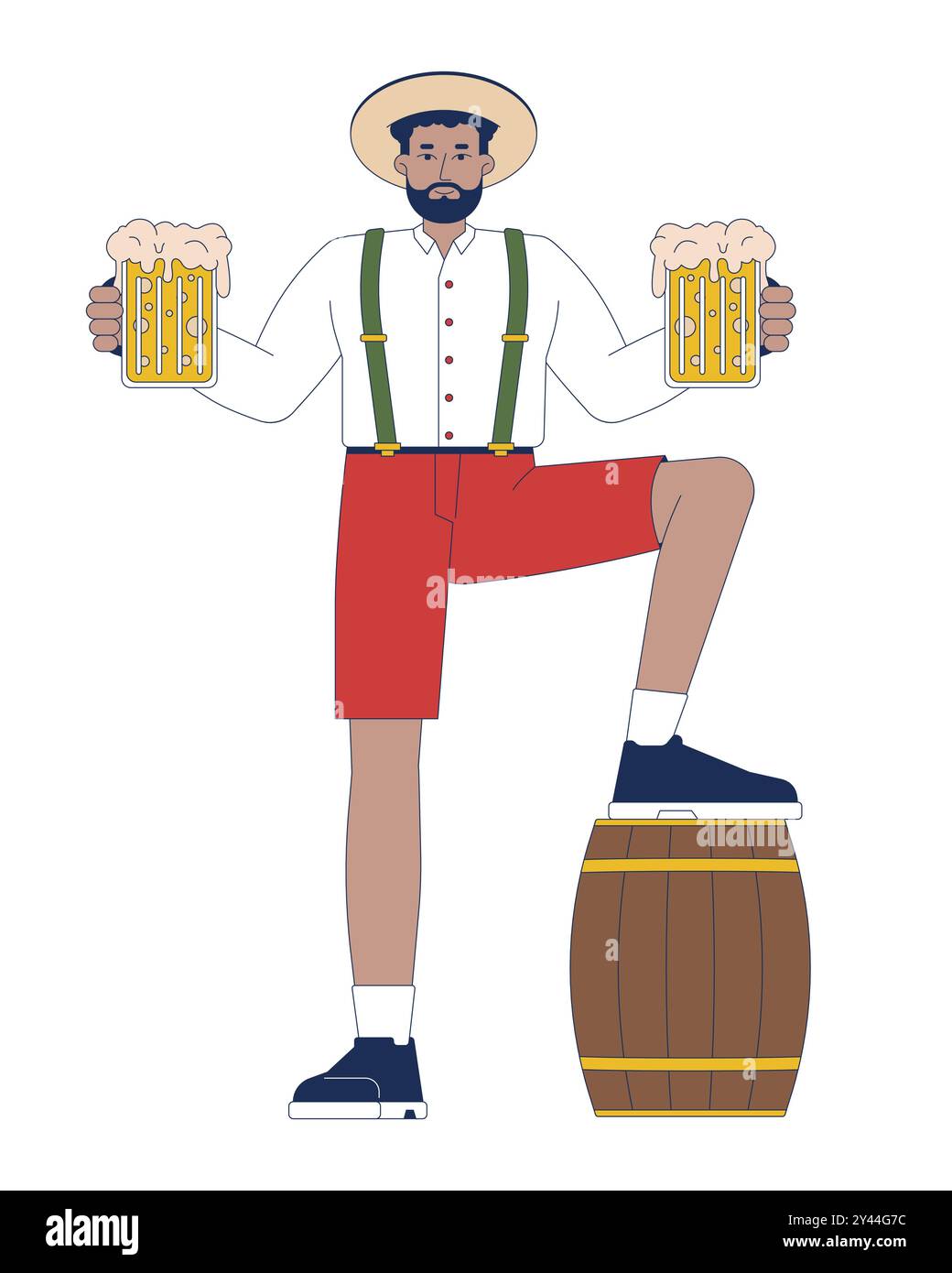 African american man leaning onto beer cask cartoon flat illustration ...