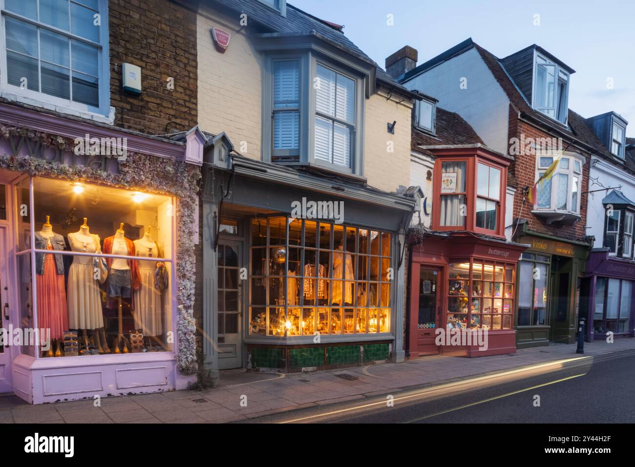England, Kent, Whitstable, Colourful Shops on the High Street Stock ...