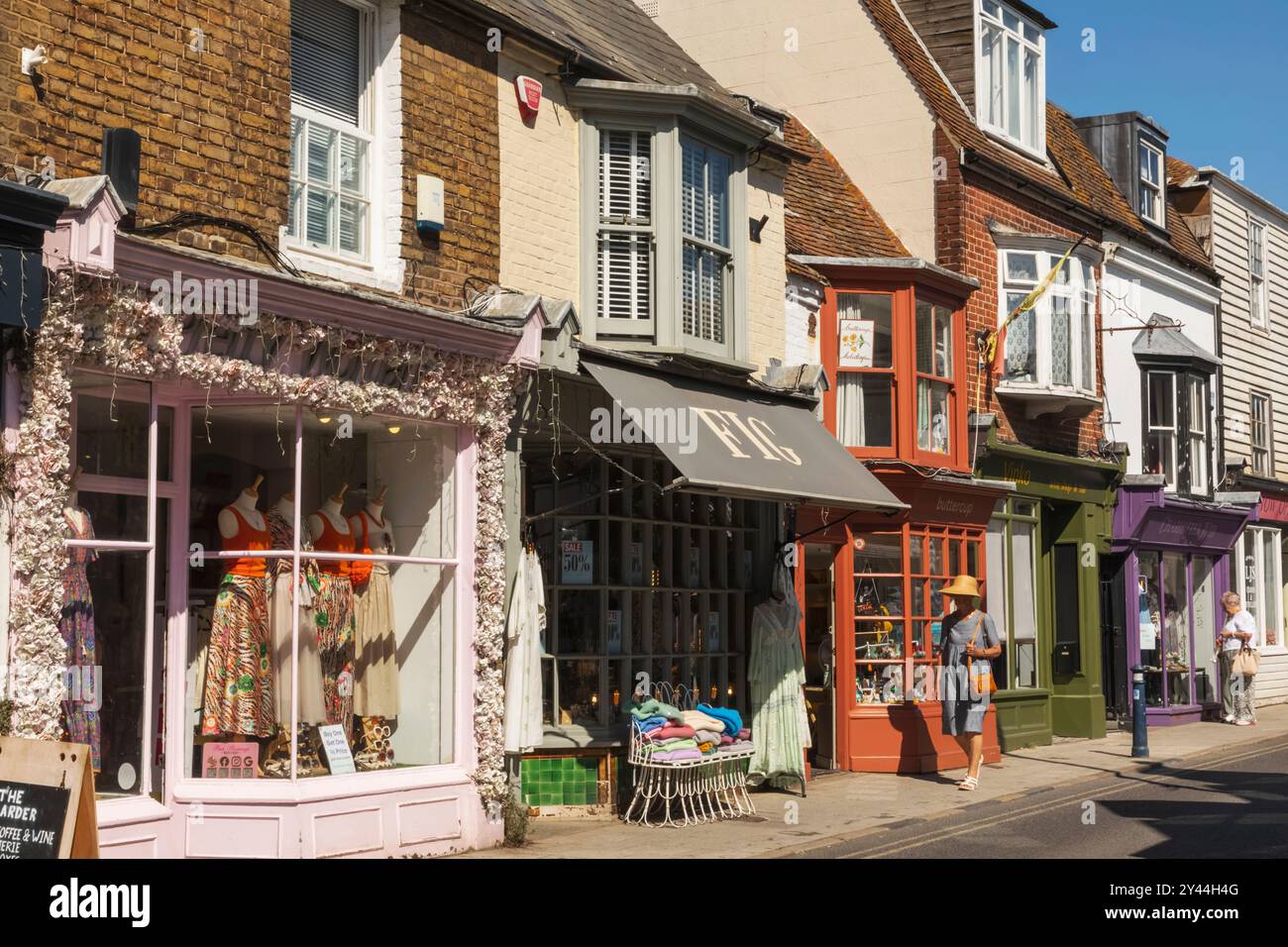 England, Kent, Whitstable, Colourful Shops on the High Street Stock ...