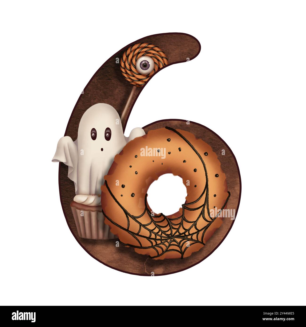 Number six Halloween candy illustration with trick or treat in cartoon ...