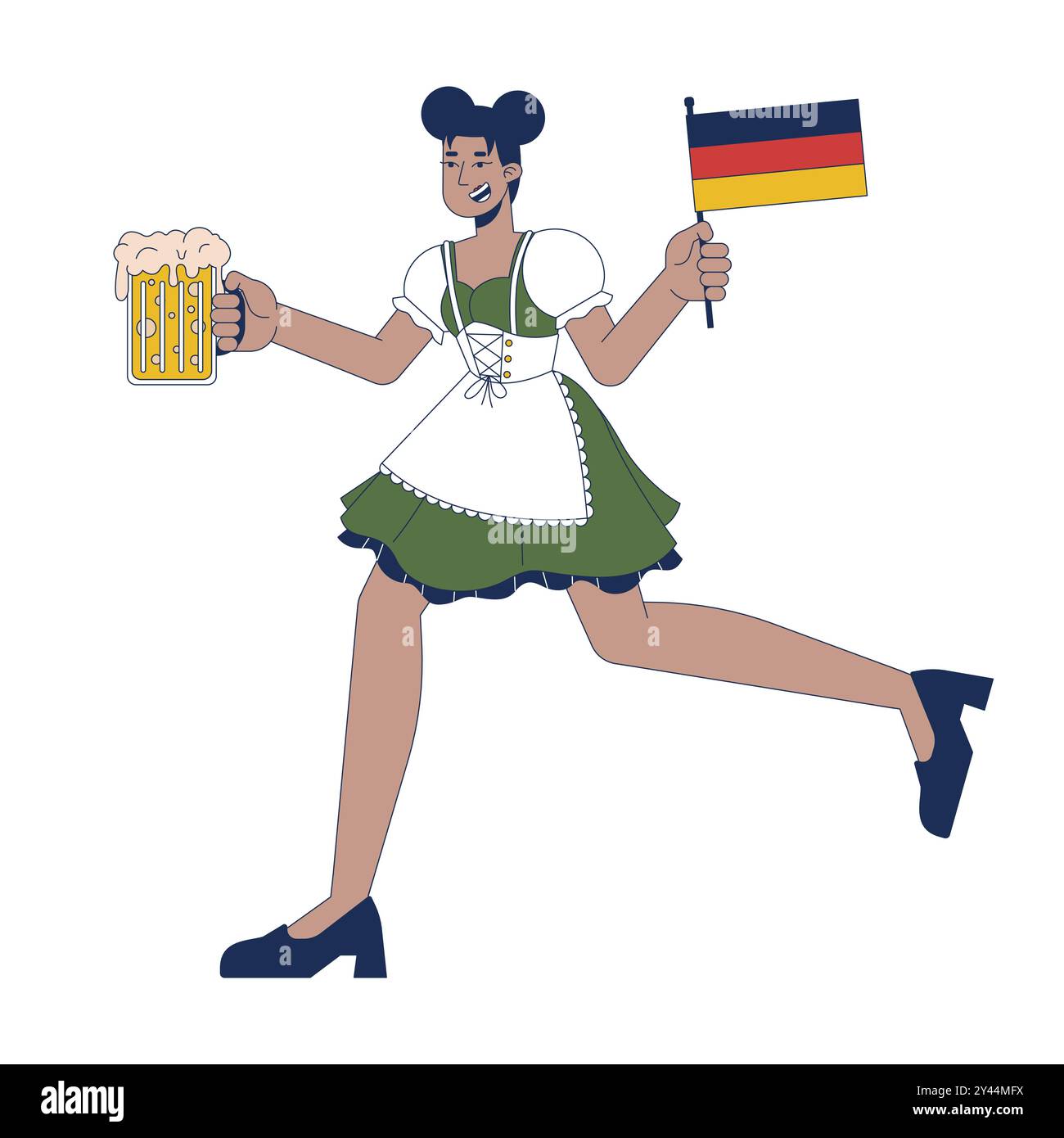 Happy black woman running with bear and flag of germany cartoon flat ...