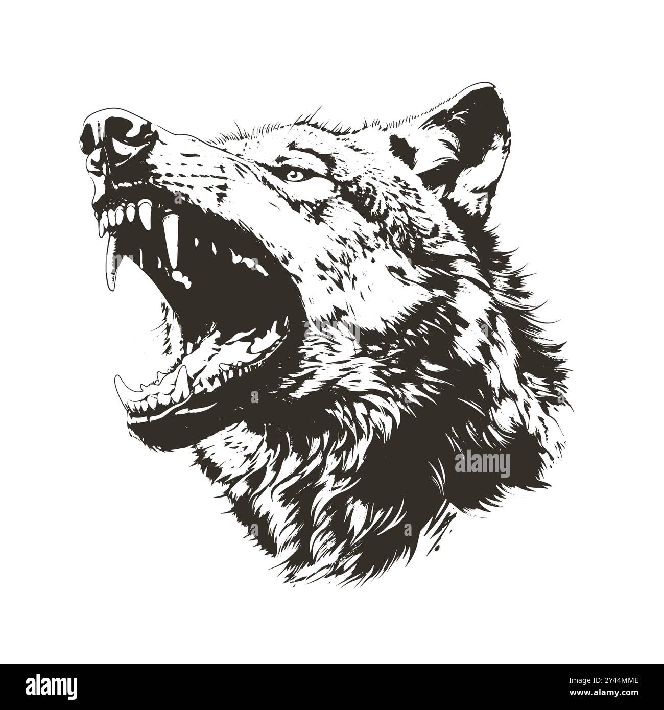Detailed black and white vector of roaring wolf head isolated. Perfect ...