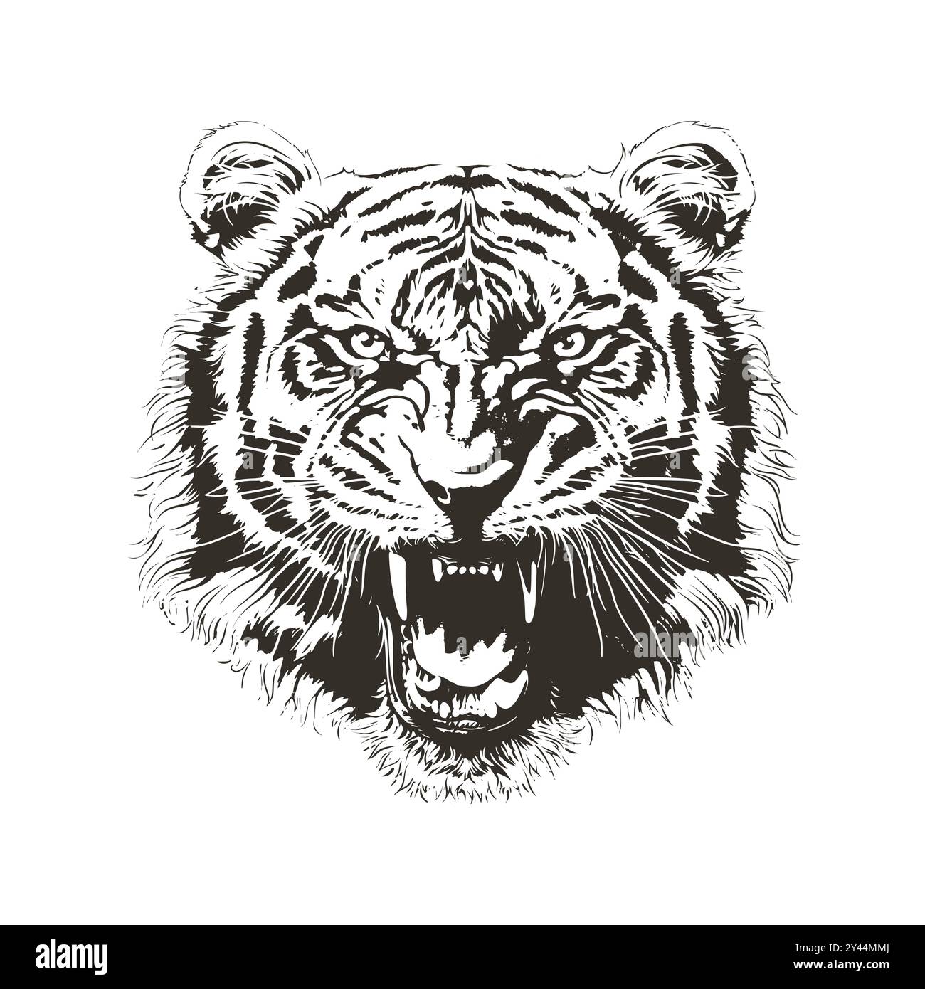 Detailed black and white vector of roaring tiger head isolated. Perfect ...