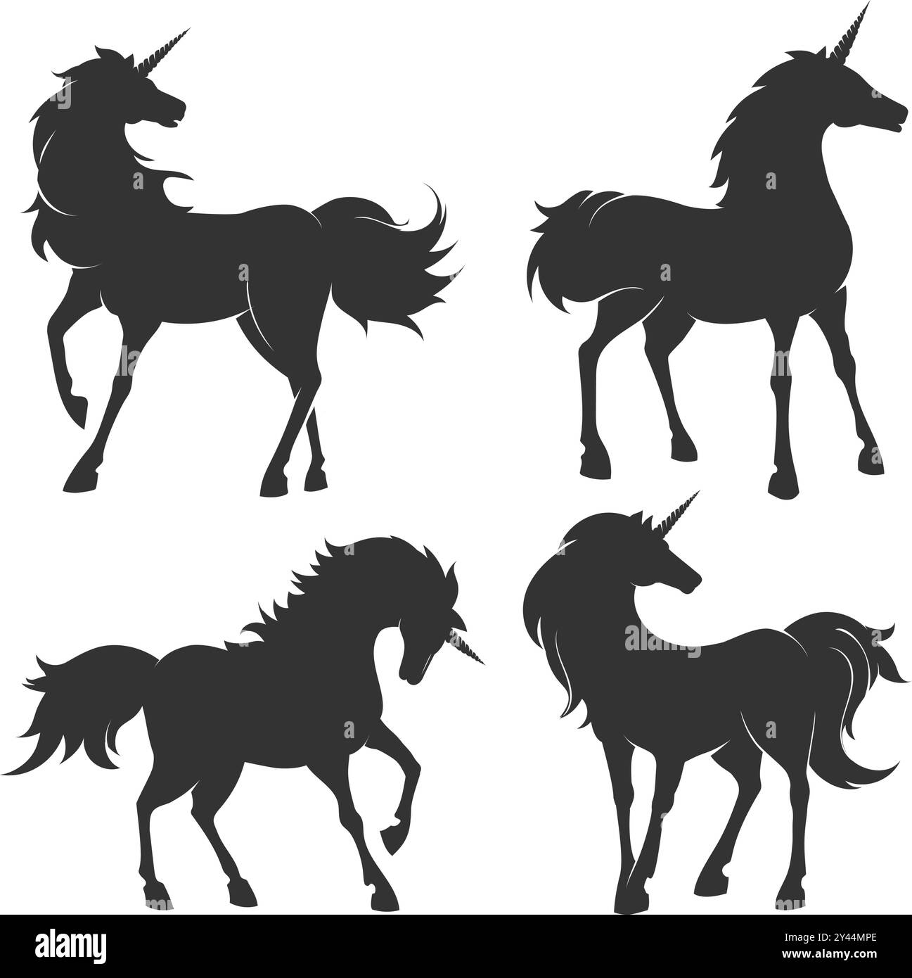 Unicorn magical animal black Black and White Stock Photos & Images - Alamy