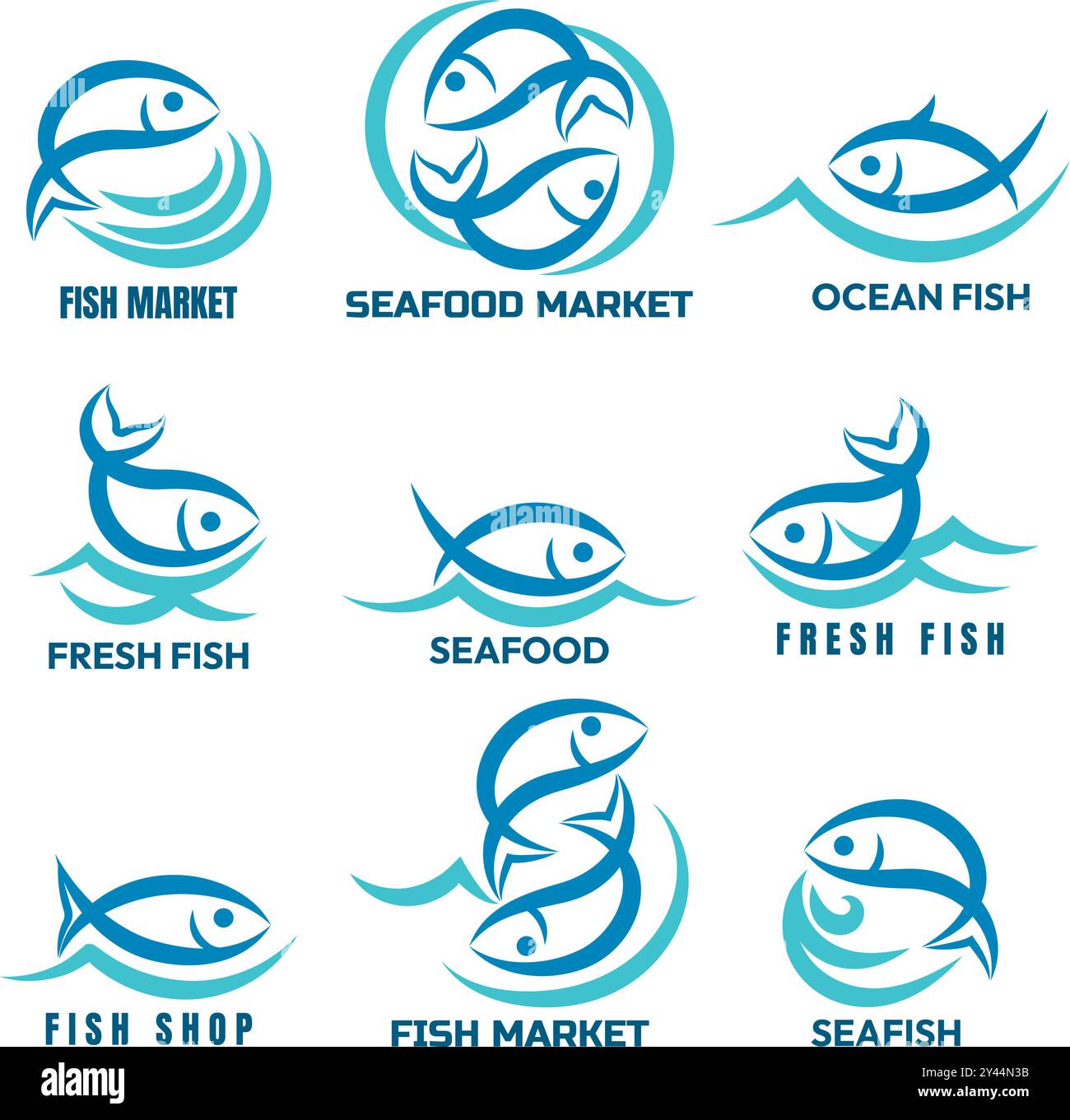 Seafood market logo set Stock Vector Image & Art - Alamy