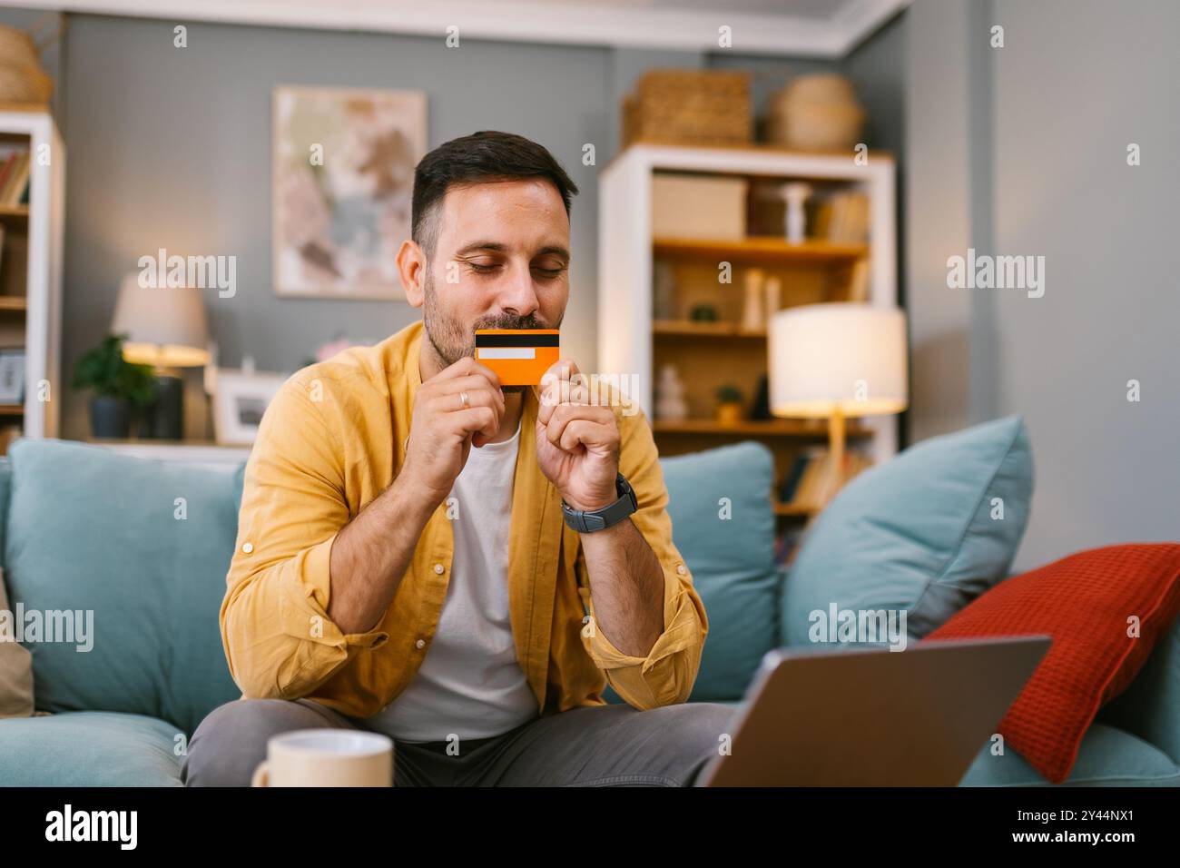 Happy man making online hi-res stock photography and images - Alamy