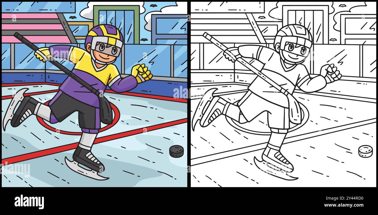 Ice Hockey Player Chasing Hockey Puck Illustration Stock Vector Image ...