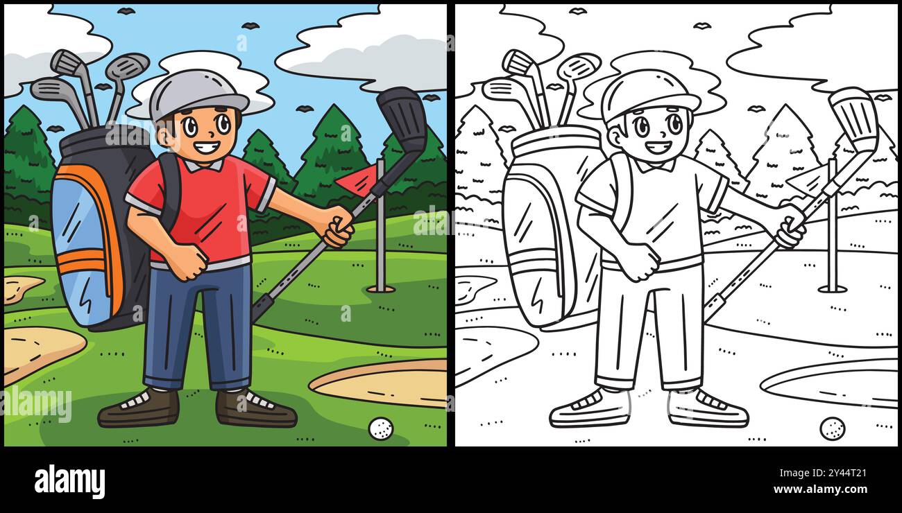 Golf Caddie with a Club Coloring Illustration Stock Vector Image & Art ...