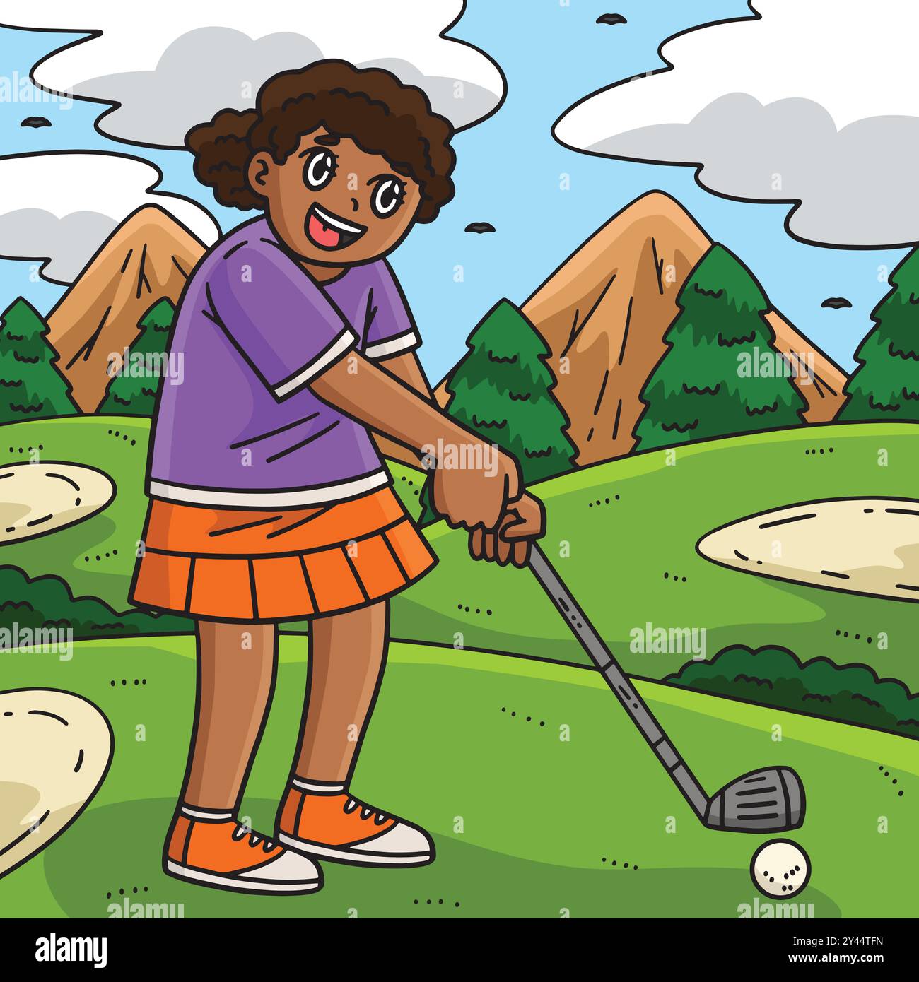 Golf Female Golfer Aiming Colored Cartoon Stock Vector Image & Art - Alamy