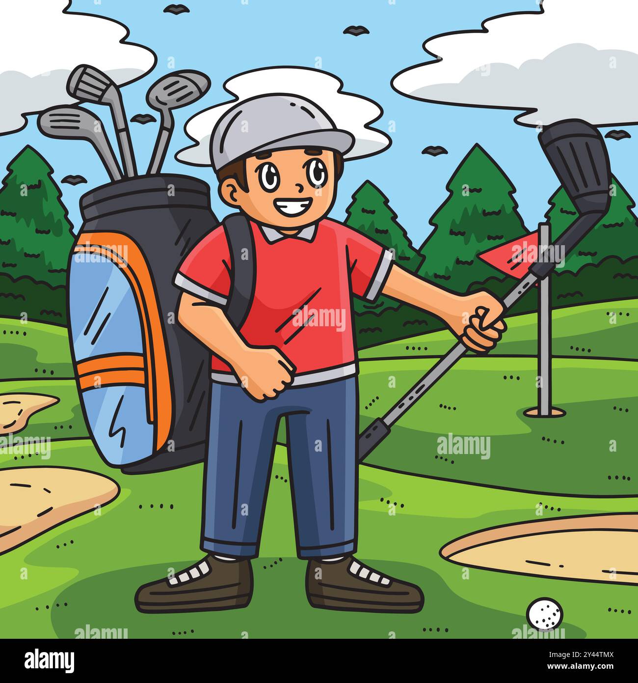 Golf Caddie with Club Colored Cartoon Illustration Stock Vector Image ...