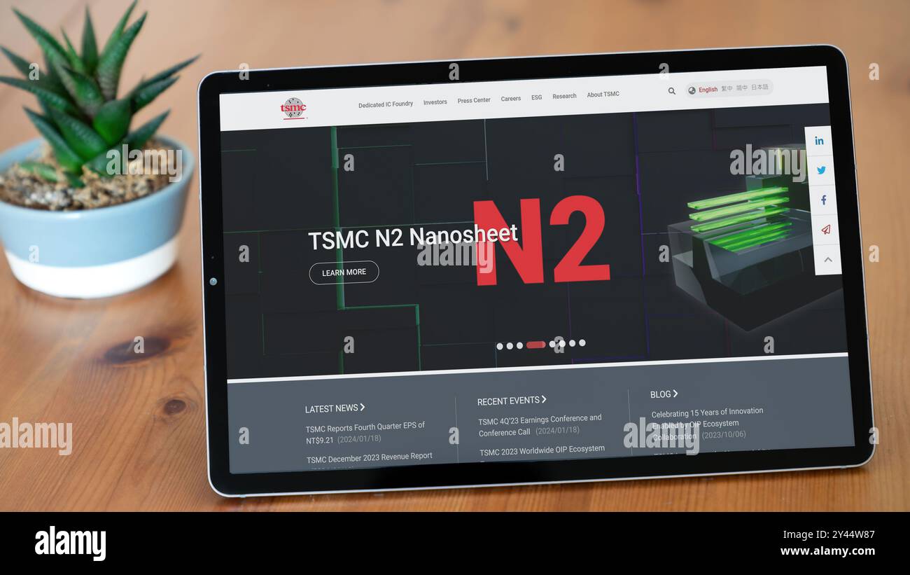 Istanbul, Turkey - 5 Sep 2024: TSMC web site on a tablet screen. TSMC, Taiwan Semiconductor ...