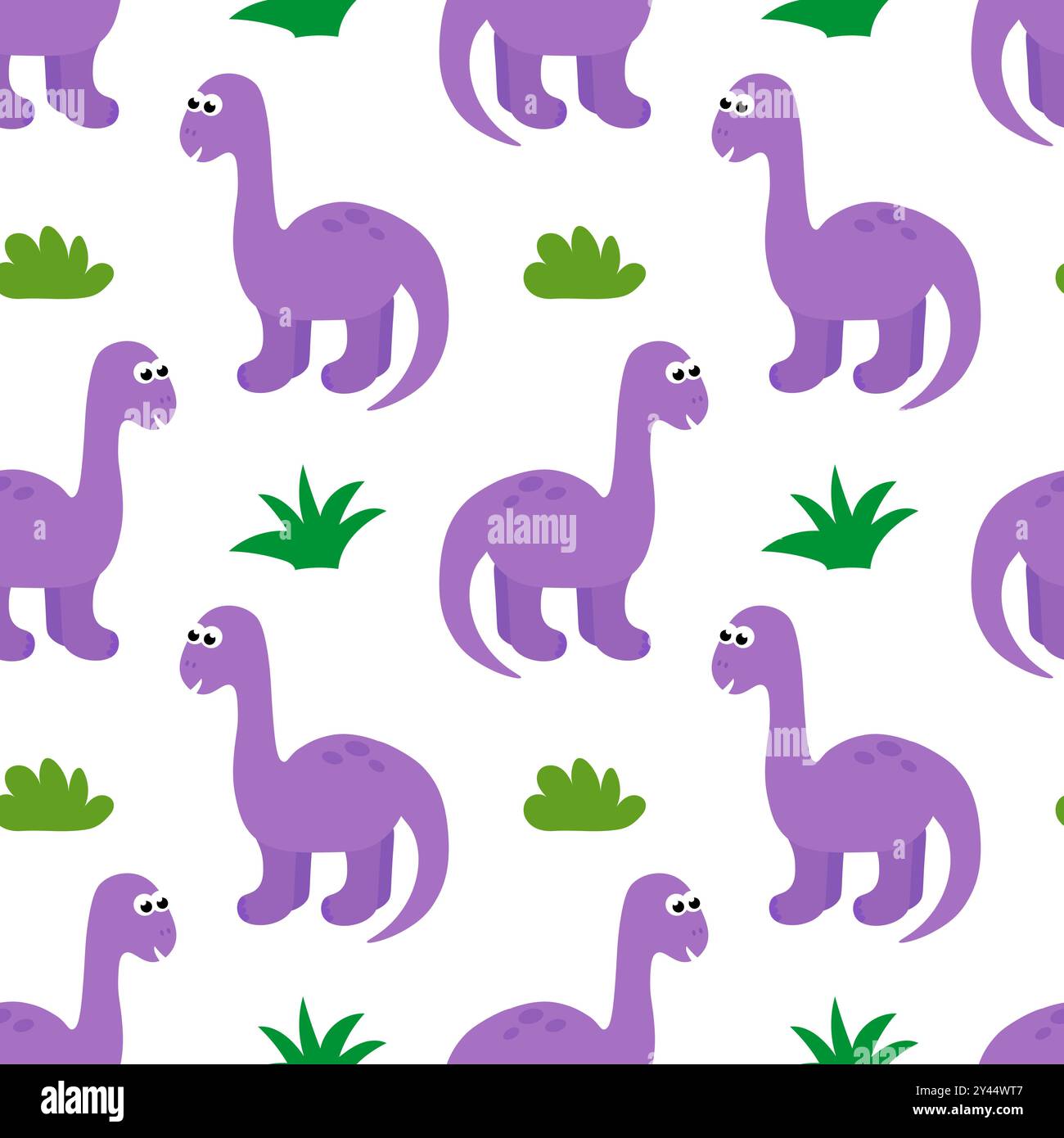 Seamless Pattern with Cute baby dinosaur. Hand drawn brontosaurus. Flat ...