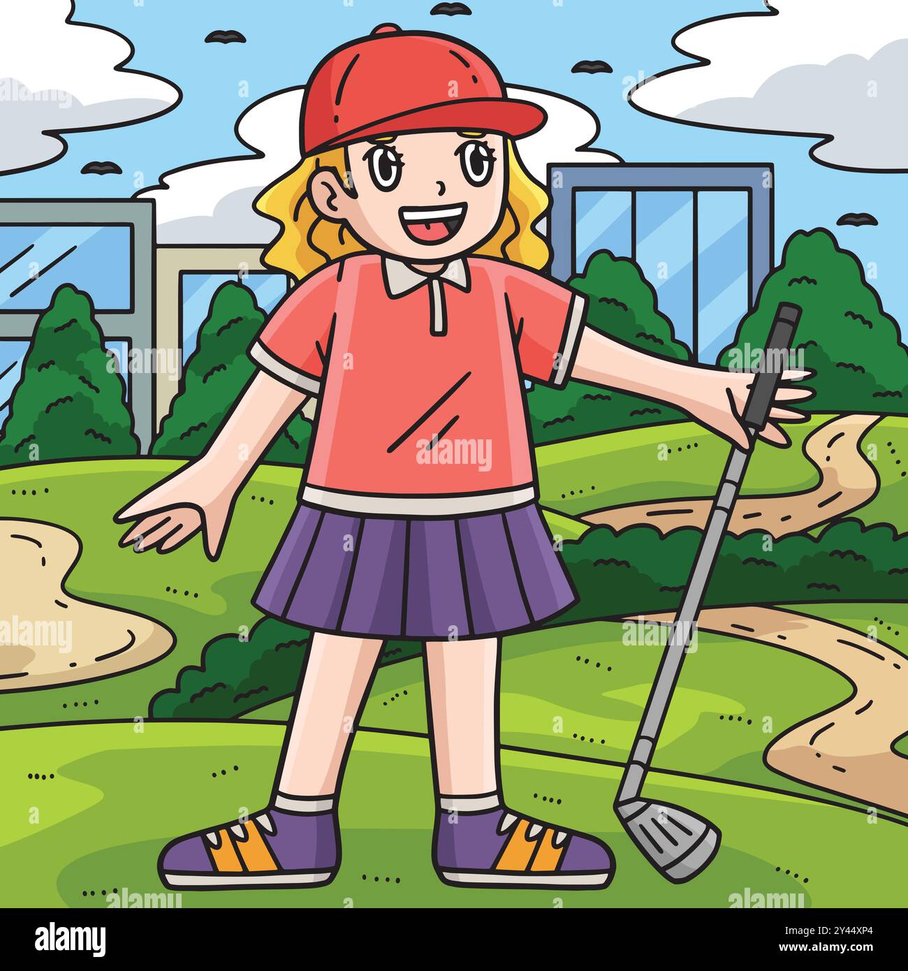 Golf Female Golfer with a Club Colored Cartoon Stock Vector Image & Art ...