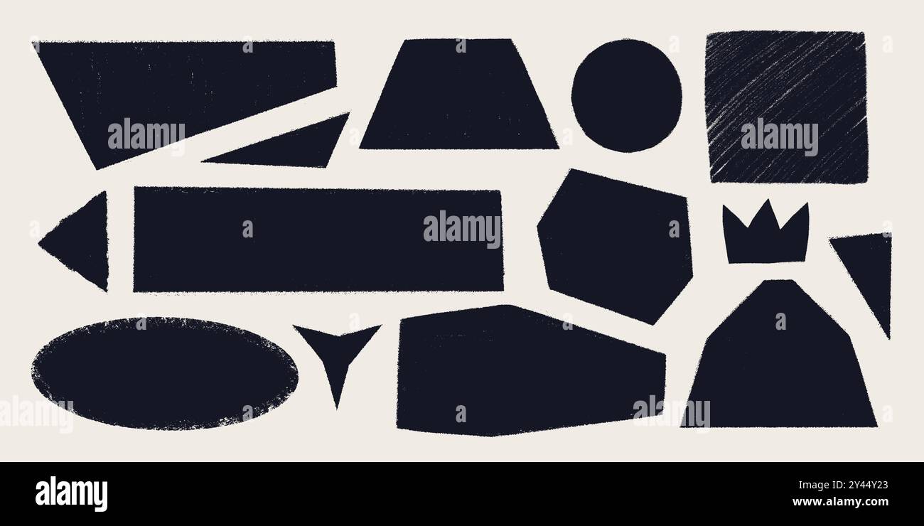 Simple geometrical shapes with rough torn edges. Grunge style black ...