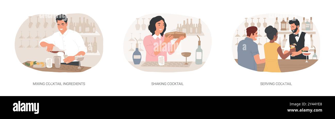Cocktail preparation isolated cartoon vector illustrations se Stock ...
