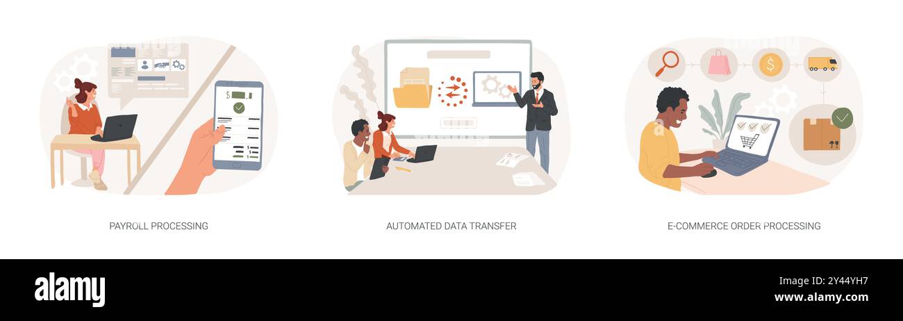 Automated business processes isolated cartoon vector illustrations se ...