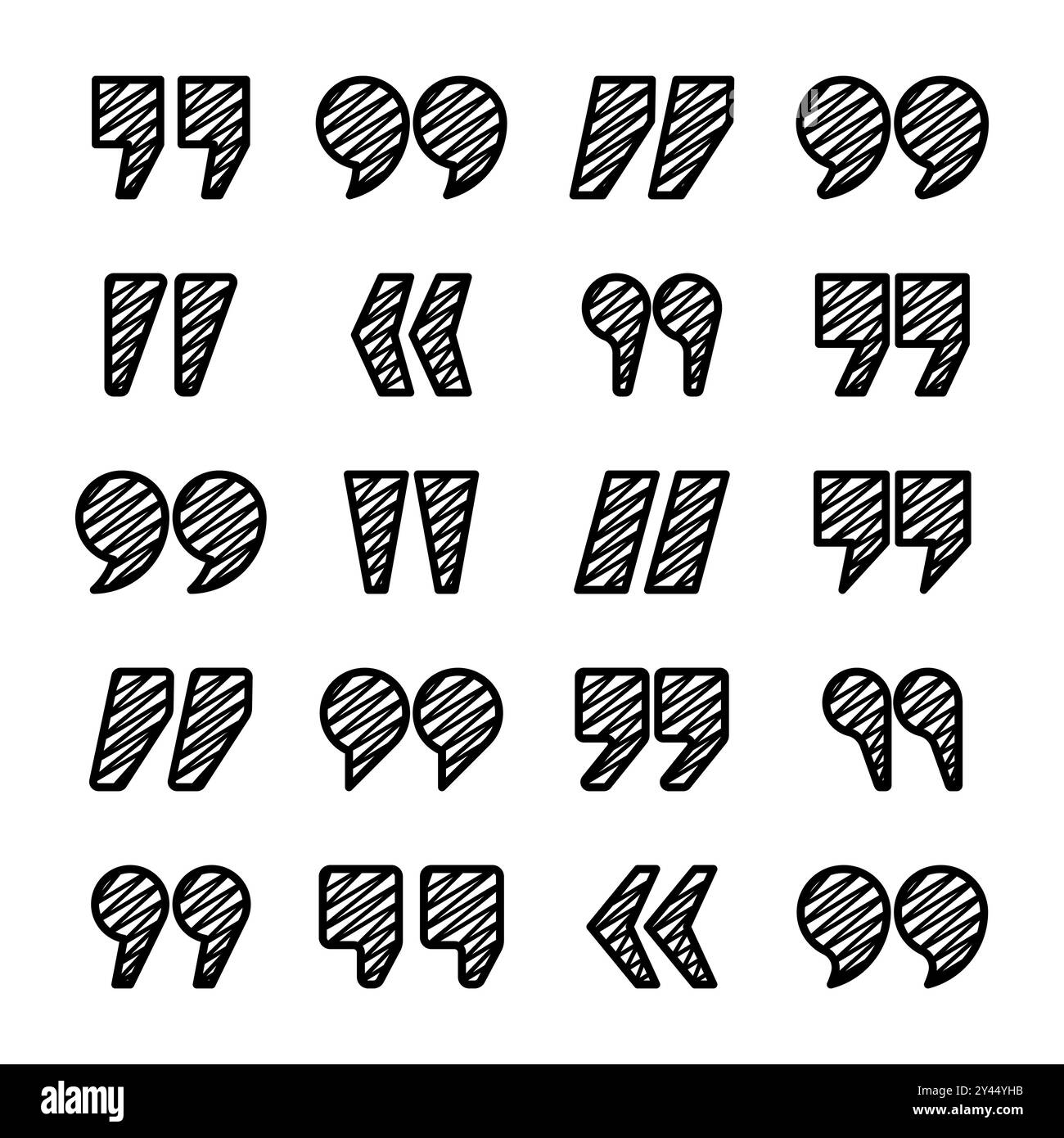 Hatched text quotation marks. Hand drawn quotes icon. Typographic ...