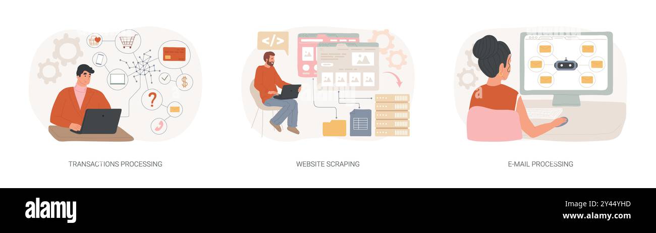 Business processes automation isolated cartoon vector illustrations se ...