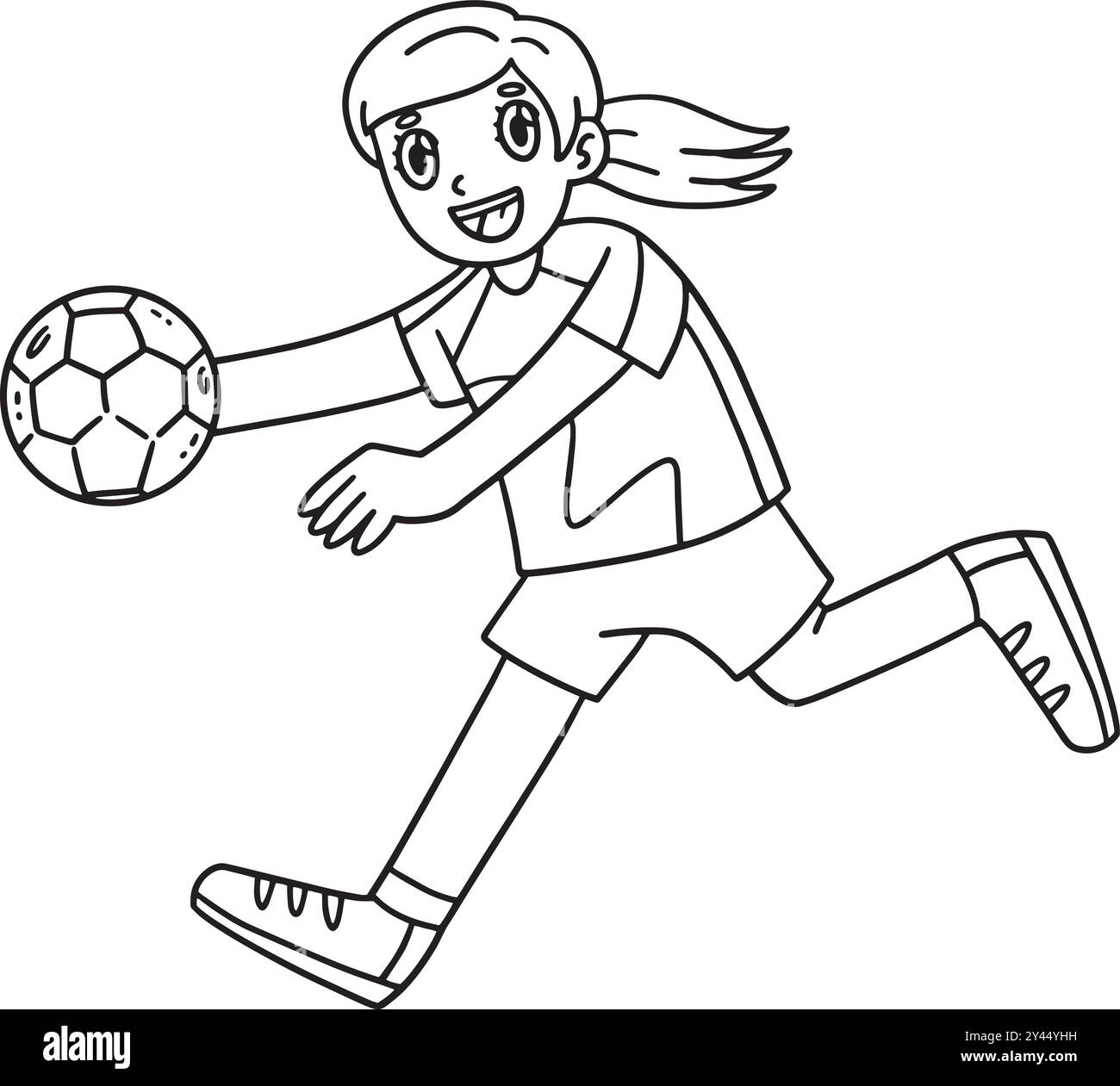 Female Handball Player Running with Ball Isolated Stock Vector Image ...
