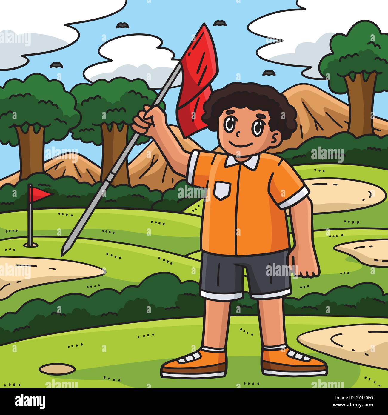 Golf Golfer Sticking Flagstick Colored Cartoon Stock Vector Image & Art ...