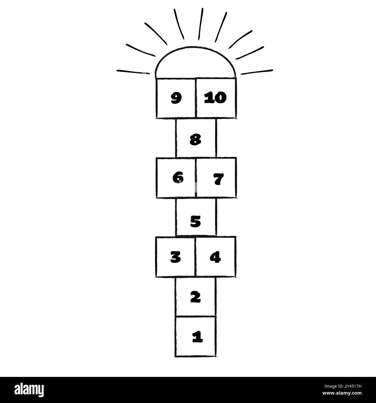 Hopscotch chalk doodle drawing, street Jumping game kids activity. Hop ...