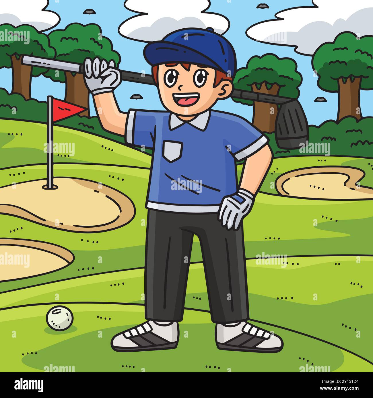 Golf Golfer with Club Colored Cartoon Illustration Stock Vector Image ...
