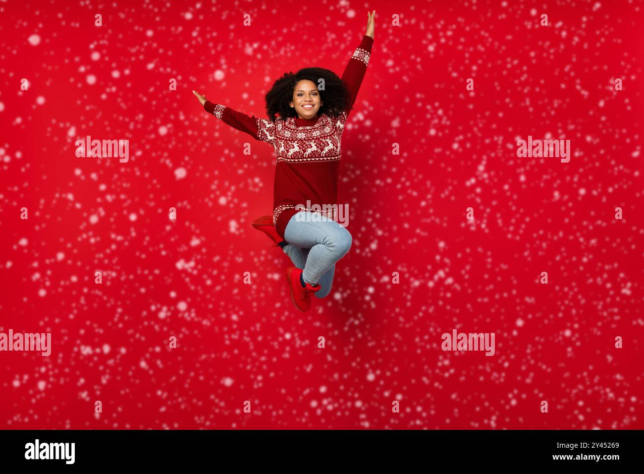 Full length body size photo woman smiling jumping up careless isolated ...