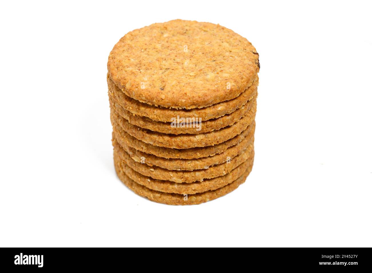 Stack of round biscuit cookies isolated on white background Stock Photo ...