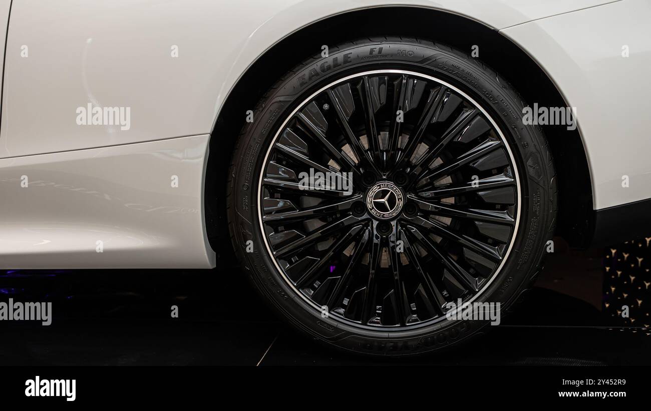 Kyiv, Ukraine - September 12: Sleek black Mercedes-Benz car wheel with ...