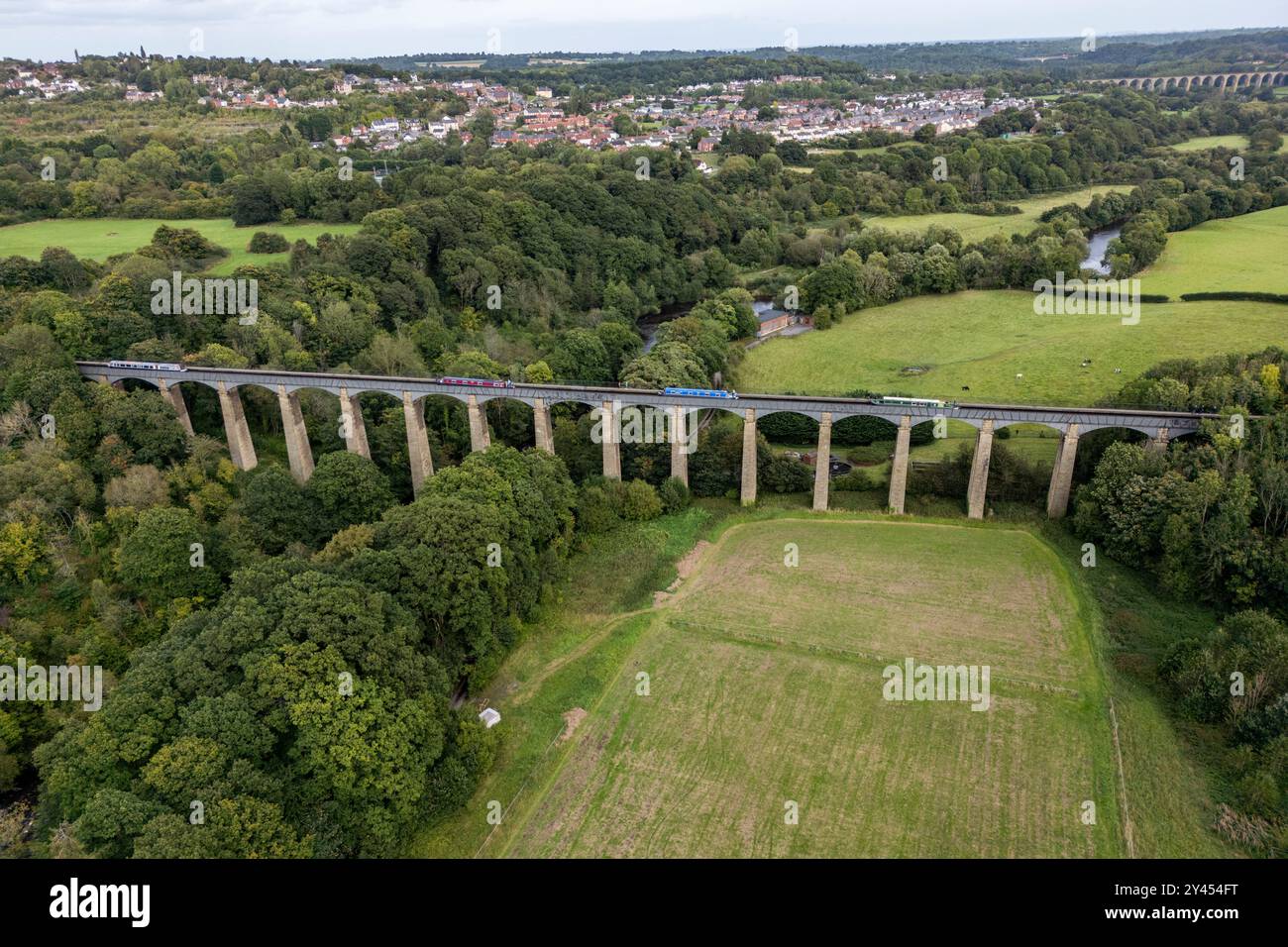 Narrow boats pass over the Pontcysyllte Aqueduct in North Wales, its 19 ...
