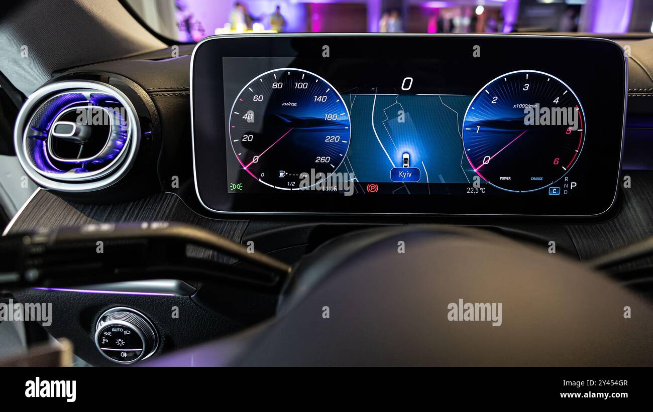 Digital dashboard showing the speedometer and tachometer. Luxury ...